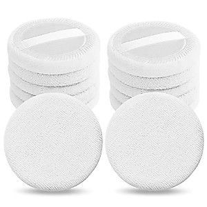 Sibba Loose Powder Puff 12 Pieces Round Velour Face Makeup Compact Body Container Setting Pressed Blending Foundation Cream Make Up Ribbon Strap Sponge Cushion Applicator (White)
