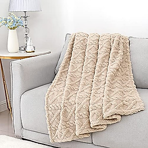 Sherpa Fleece Throw Blanket-3D Stylish Design, Super Soft,Fluffy,Warm,Cozy,Plush,Fuzzy for Couch Sofa Living Room Bed-All Season Accessories ,50" x 70" Beige