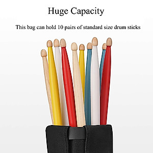 WOTLLA Drum Stick Bag, Nylon Drumstick Bag Removable, Drumstick Holder with Clamp-On Lockable Alloy Steel Heavy Duty Clamp for Drumsticks Mallets Up to 10 Pairs, Black