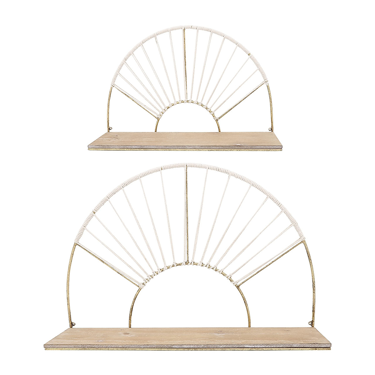Sagebrook Home Circle Iron Wall Storage Arched Shelves Interior Wall Shelf Decor Display, Hanging Decorative Wall Organizer for Home, Kitchen, Bedroom, Living Room, 16" H, Gold Set of 2