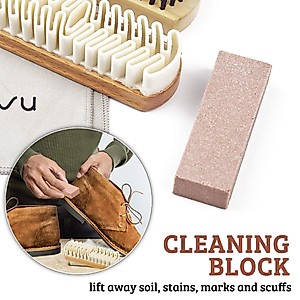 TAKAVU Premium Suede & Nubuck Cleaning Kit - Crepe Brush, Brass Bristle Brush, Microfiber Towel Cloth, Cleaning Block Eraser for Shoes, Boots