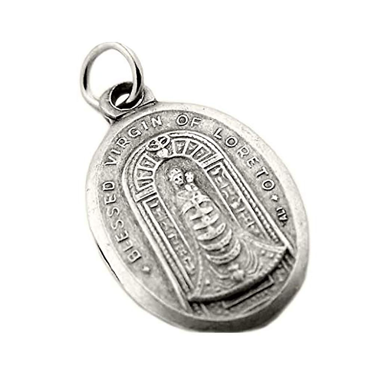 WJH Blessed Virgin of Loreto Religious Charm Pendant Pray for Us Silver Gild Medal