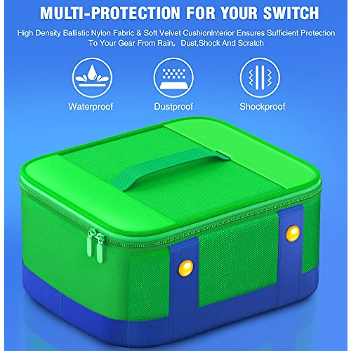 Kawaye Switch Case for Switch/Switch OLED & Switch Accessories, Protection Switch Travel Case for Nintendo Switch Console, Portable Switch Carrying Case Storage Messenger Bag Travel Case,Green-Blue