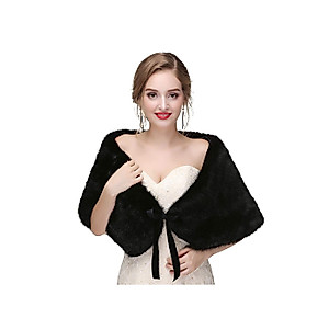 Olbye Women's Faux Fur Shawls and Wraps Wedding Fur Wrap 1920 Bridal Fur Stole Sleeveless Scarf for Bride and Bridesmaid (Black)