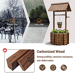 UDPATIO Wishing Wells for Yard, Large Wooden Wishing Well Planter for Outdoors, Upgrade Wishing Well with 4 Reinforced Rod & Hanging Bucket for Garden Patio Lawn Backyard Home Decor