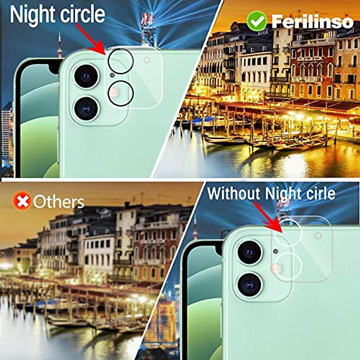 Ferilinso [3+3 Pack] 3 Pack Screen Protector for iPhone 11 with 3 Pack Camera Lens Protector Accessories Tempered Glass Film for iPhone 11 6.1 Inch