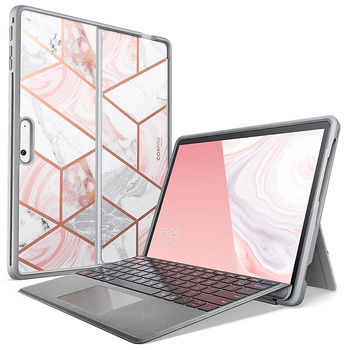 i-Blason Cosmo for Microsoft Surface Pro 11 Case/Pro 10 Case/Pro 9 Case 5G Slim Stylish Protective Bumper Shockproof Stand Folio Case for Surface Pro 9 Compatible with Type Cover Keyboard, Marble