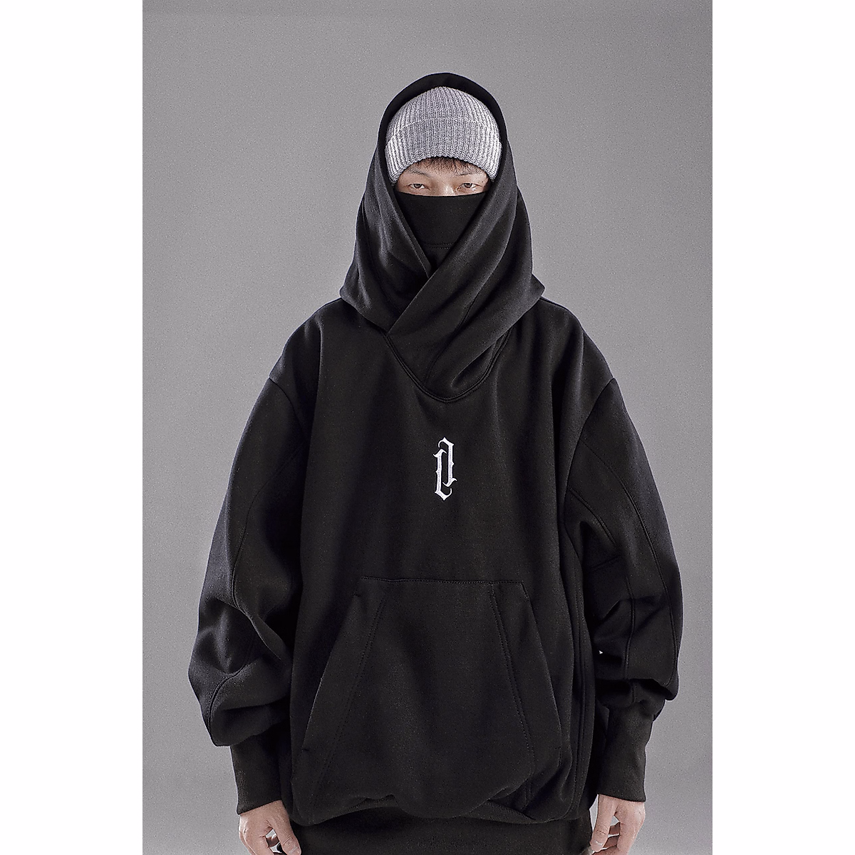 Niepce Inc Streetwear Men's Oversized Hoodie with Neck Gaiter (Black, Medium)