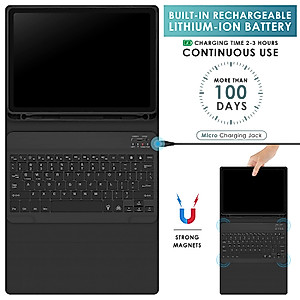 DETUOSI for iPad Air 2 Keyboard Case, for iPad 9.7" 2017/2018 Keyboard Case with Apple Pencil Holder, Detachable Wireless 7-Colors Backlit Keyboard + PU Leather Cover for iPad Pro 9.7", for iPad Air 1