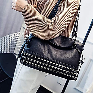 ZLM BAG US Punk Rivet Hobo Handbag for Women Large Crossbody Purse Leather Top Handle Bag