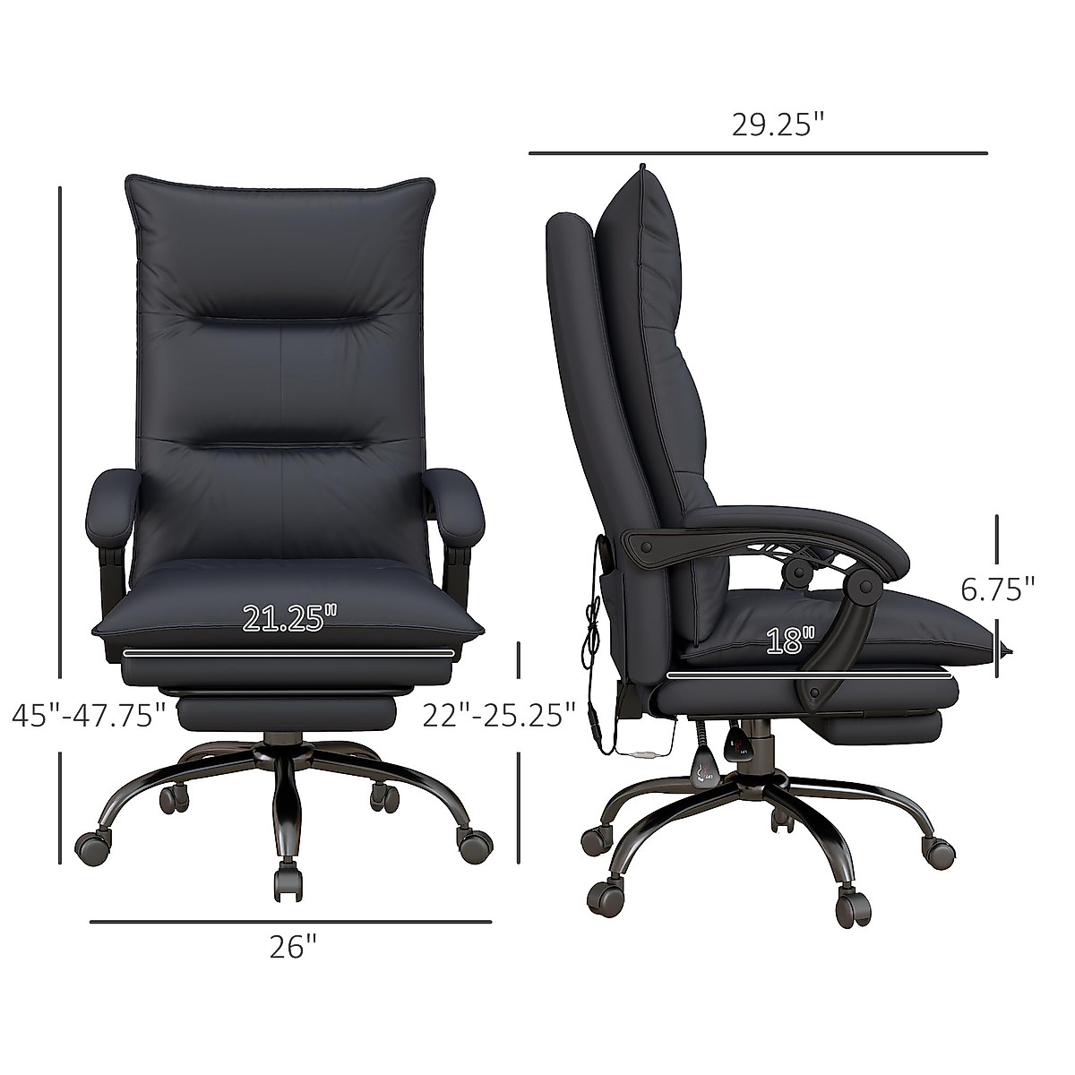 Vinsetto Executive Massage Office Chair with 6 Vibration Points, Microfiber Computer Desk Chair, Heated Reclining Chair with Footrest, Armrest, Double Padding, Charcoal Gray