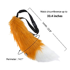 LA CARRIE Plush Tail and Ears Faux Fur Animal Fox Wolf Costume Kit for Unisex Kids Adult Party Halloween Fancy Dress Cosplay(Khaki)