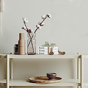 TenXVI Designs Decorative White Books, Set of 3 - Home Sweet Home Stacked Books - Rustic Farmhouse Accent Decor, Entryway Shelf, Mantel and Bedroom Night Stands with Bead/Flower Bundle