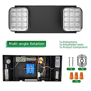 EXITLUX 1 Pack Blacks Emergency Lights with Backup Battery,Two Head Adjustable Fire Commercial Emergency Light Fixture-UL Listed-120/277VAC-Led Emergency Exit Lights Fixtures for Business.