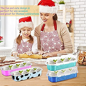 JOYKLE Mini Cake Pans with Lids,50 Pack Mini Loaf Baking Pans and Lids Covers,Aluminum Foil Long Baking Cups,Disposable Foil Cupcake Liners for Brownie Cake Bread Loaf Muffin (Multi)