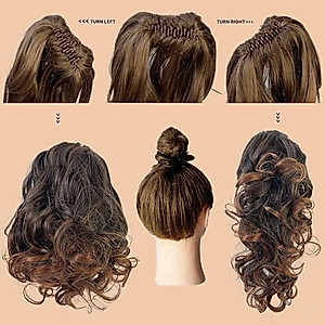 CAISHA 2 IN 1 Ponytail 12" Or 14" Hairpiece Clip On Extension Voluminous Wavy Medium Brown H22-2
