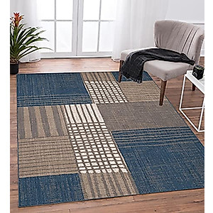 LUXE WEAVERS Modern Plaid Blue 5x7 Area Rug