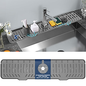 24" Kitchen Sink Faucet Splash Guard Plus Size Silicone Sink Faucet Drying Mat Faucet Handle Drip Catcher Tray Dish Sponge Holder Kitchen Sink Accessories Protector Home Organization Gadgets Organizer