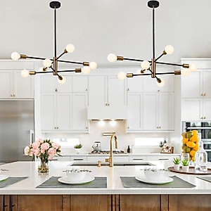 AMMACX Modern Sputnik Chandelier, Black and Gold Ceiling Light Fixture, Mid Century Globe Ceiling Chandelier for Living Room Dining Room Bedroom Kitchen, Height Adjustable (8-light)