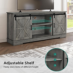 YITAHOME Farmhouse TV Stand for 65/60/55 Inch, Modern Entertainment Center with Sliding Barn Door, Wood TV Media Console Storage TV Cabinet for Living Room for 300lbs, Rustic Grey