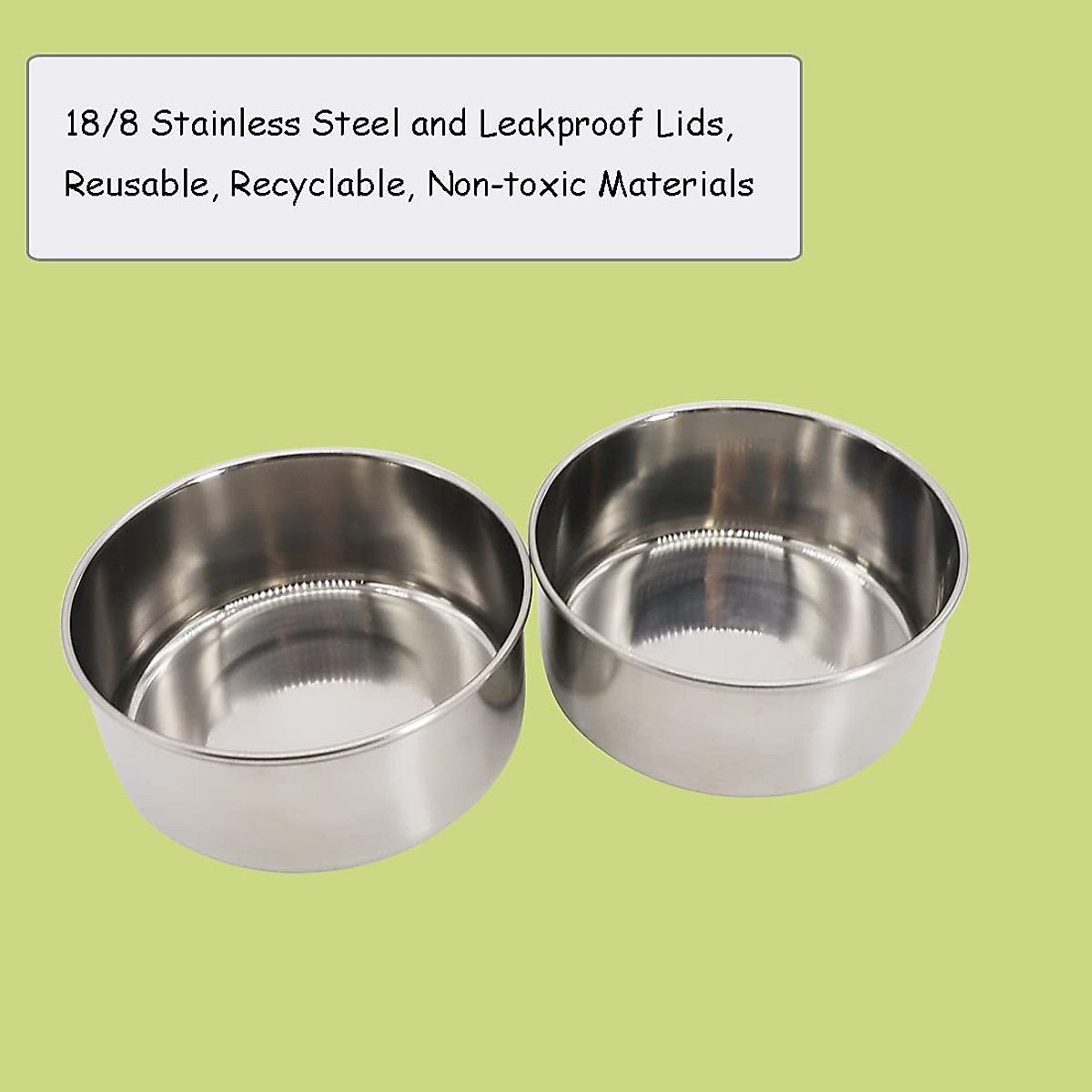 Ksooly 5 oz Leak Proof Snack and Side Dish Containers | Set of 2 (5 oz) | Spill Proof in Bags and Bento Boxes | Food Grade Stainless Steel with Seal Lids, Green