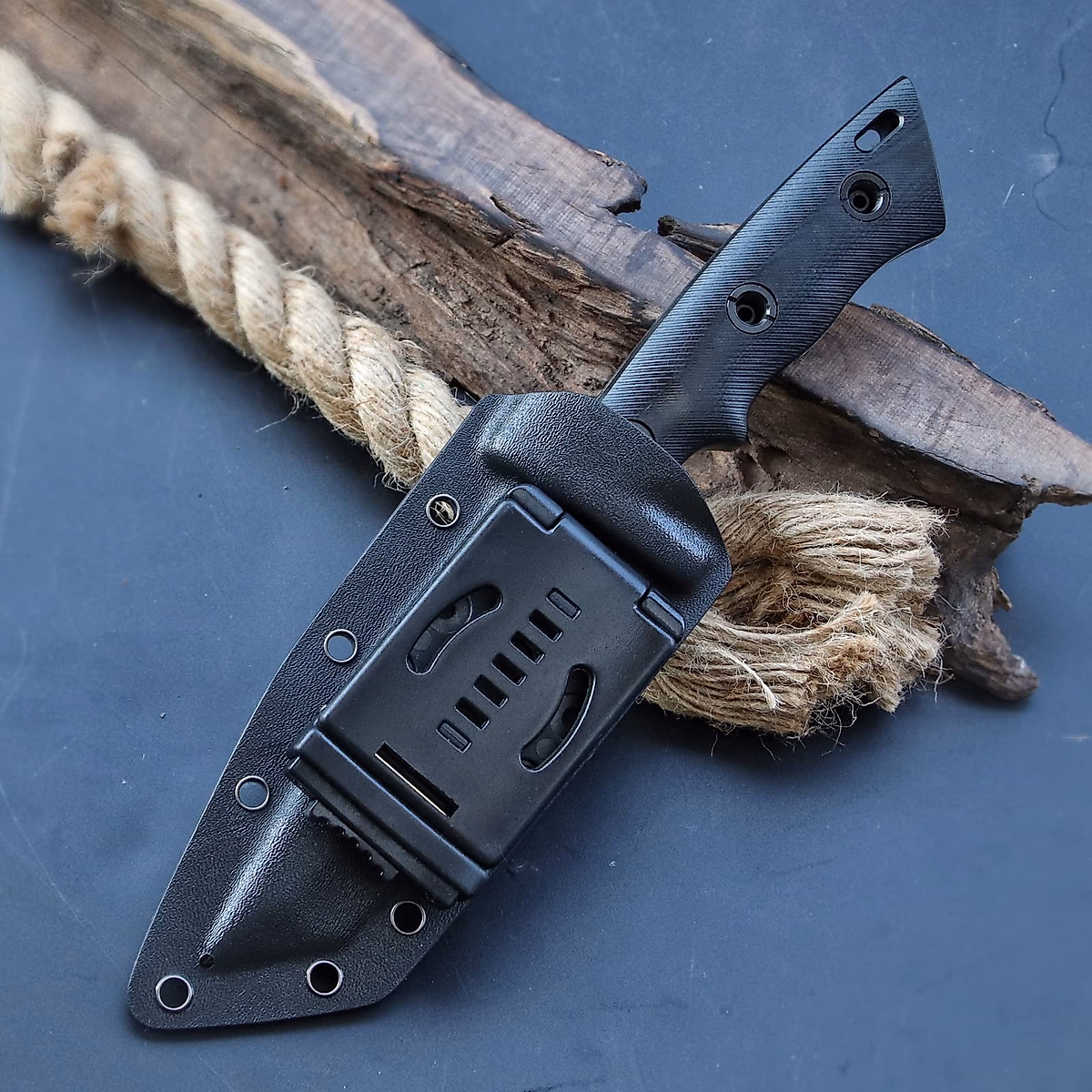 LENGREN 10.5 Inches Tactics knife Full Tang Fixed Blade Tanto DC53 Steel G10 Handle with Kydex Sheath,For Men Camping Hiking Hunting (Black)