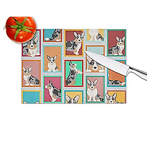 Caroline's Treasures MLM1102LCB Lots of Blue Merle Welsh Cardigan Corgi Glass Cutting Board Large Decorative Tempered Glass Kitchen Cutting and Serving Board Large Size Chopping Board
