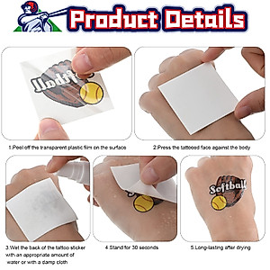 144 Pcs Softball Temporary Tattoos Baseball Tattoos Accessories Gifts Waterproof Players Temporary Stickers Ball Themed Birthday Party Decorations for Kids Girls Boys