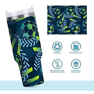 Joisal Abstract Football Grunge Style 40 Oz Tumbler Cup with Straw and Lid Insulated Water Bottle