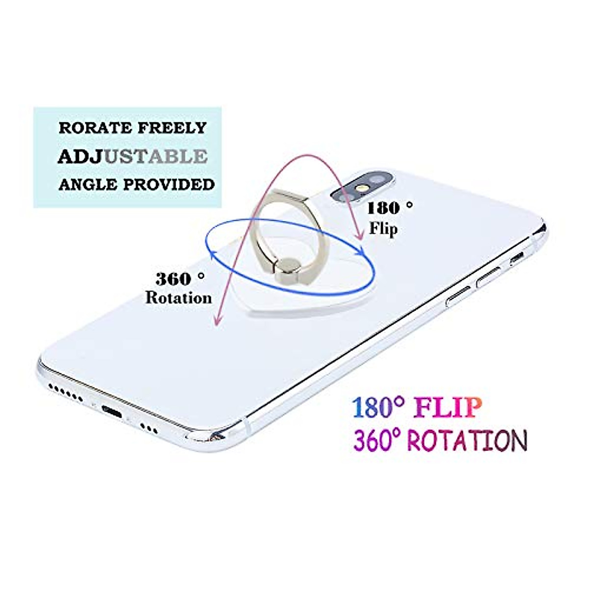 lenoup Transparent Heart Cell Phone Ring Holder Kickstand,360 Rotation Clear Heart Cell Phone Finger Ring Grip Stand for Phones,Pad