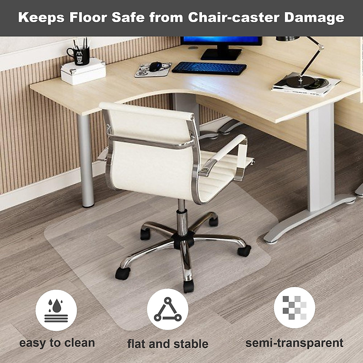 Chair Mat for Hardwood Floor - 47.5" x 35.5" Office Chair Mat with Lip. Hard Floor Protector for Rolling Chairs on Hard Wood and Tile Floors, Desk Chair Mat for Office Gaming Computer Desk Chair
