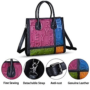 Genuine Leather Satchel for Women Embossed Leather Handbag Top Handle Handbags Handmade Purse Crossbody Work Tote Bag (Multicolor1)