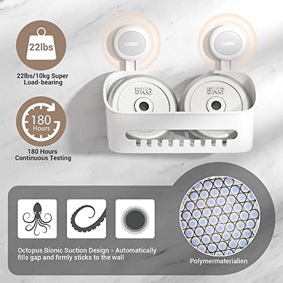 4 Packs Shower Caddy Suction Cup Set - Shower Shelf+Soap Dish+Suction Hooks - One Second Installation NO-Drilling Removable Powerful Waterproof DIY Shower Organizer for inside Shower Bathroom Kitchen