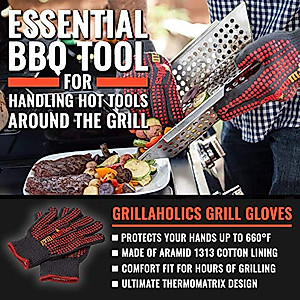 Grillaholics Stainless Steel Smoker Box & Heat Resistant Grill Gloves Bundle