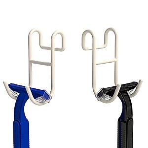 Jovware White Shower Caddy Hooks, Shower Caddy White Razor Hooks, Razor Hanger for Shower, White Shower Shelf Hooks, Shower Hooks for Loofah, Razor Holder 2 Pack Open