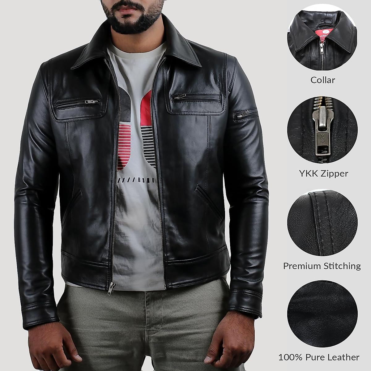 Laverapelle Men's Genuine Lambskin Leather Jacket (Black, Extra Large, polyester Lining) - 1501200