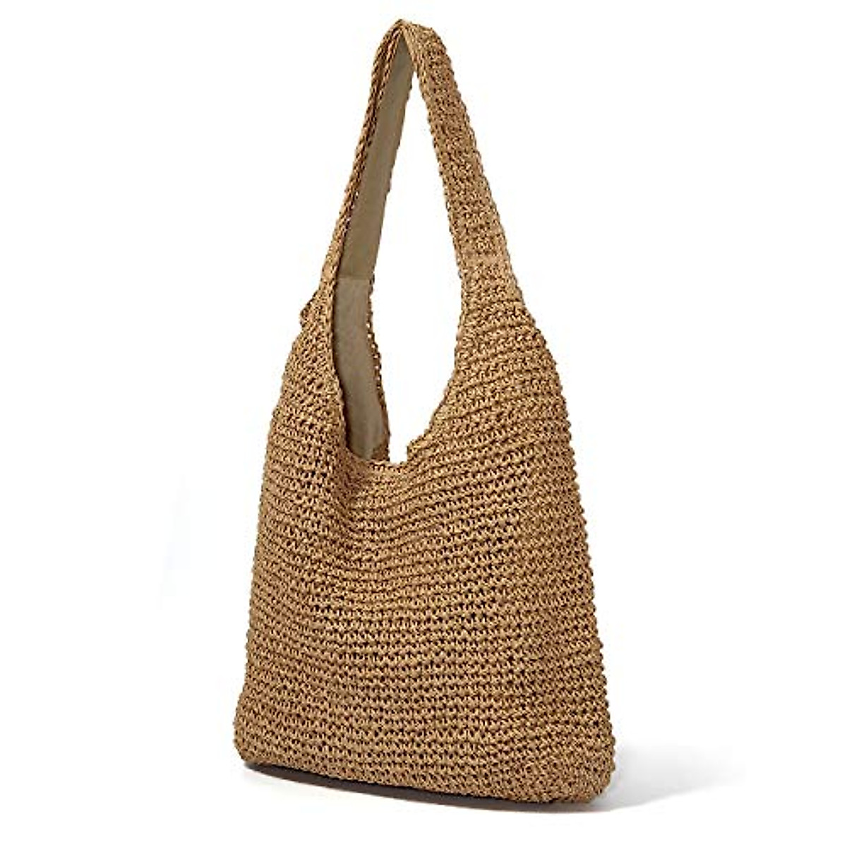 CHIC DIARY Womens Hand-woven Straw Shoulder Bag Large Summer Beach Leather Handles Handbag Tote with Zipper (#01-Khaki)