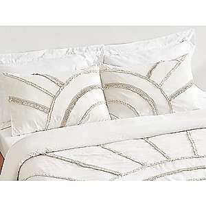 Sweet Jojo Designs Ivory Boho Chic Sun Boy Girl Unisex Queen Duvet Cover Bedding Set Full Size Bed Comforter Case Shams 3pc Off White Cotton Bohemian Farmhouse Shabby Southwestern Beige Tassel Fringe