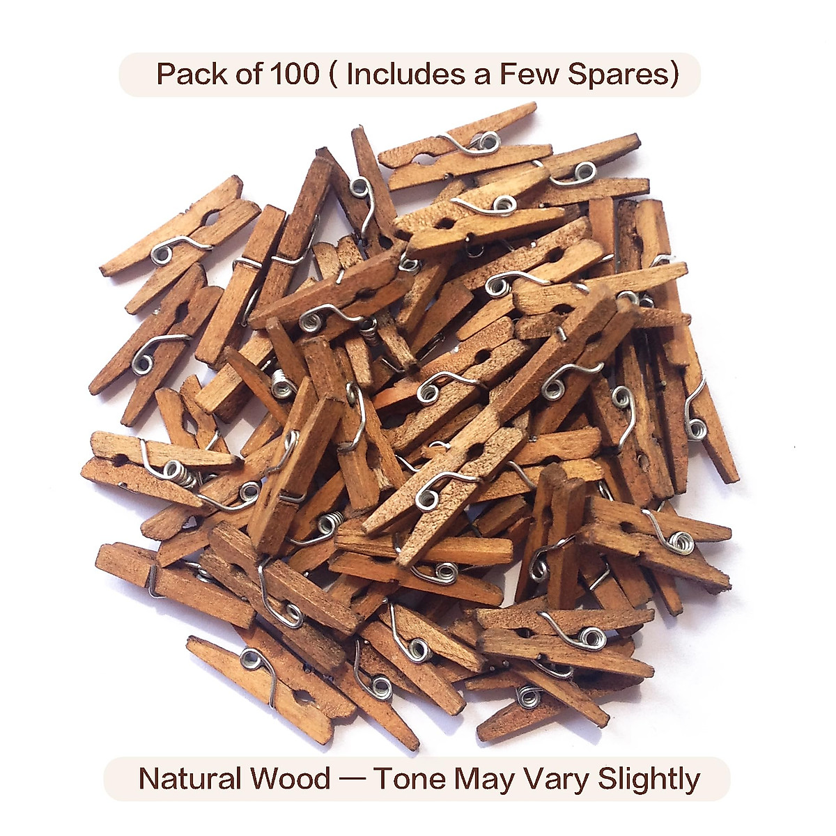 LWR CRAFTS Wooden Mini Clothespins 100 Per Pack 1" 2.5cm (Jacobean)