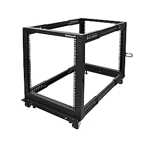 StarTech.com 4-Post 12U Mobile Open Frame Server Rack, 19in Network Rack with Wheels, Rolling Rack for Computer/AV/Data/IT Equipment - Casters, Leveling Feet or Floor Mounting (4POSTRACK12U)