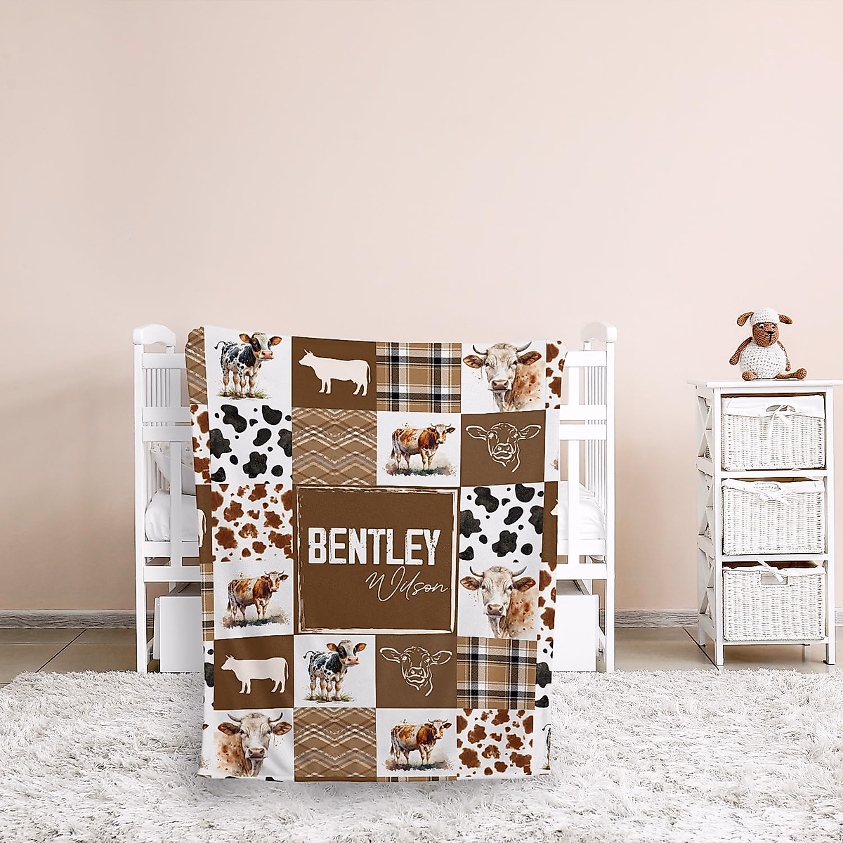 Cow Baby Blankets, Baby Western Stuff, Cowboy Baby Blanket with Name, Personalized Baby Blankets for Boys Girls, Custom Name Baby Blankets, Cow Prints Swaddle Blanket for Crib Stroller Travel Bed