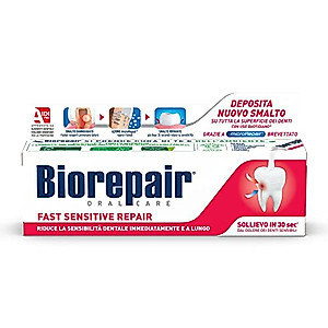 Biorepair: "Fast Sensitive Repair" Toothpaste with microRepair, New Formula - 2.5 Fluid Ounce (75ml) Tube [ Italian Import ]