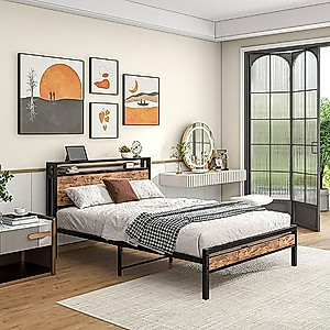 JUYETOA Twin Size Bed Frame with Wooden Headboard and Footboard, Strong Metal Slats Support for Mattress Foundation, No Box Spring Needed, Easy Assembly, Noise Free