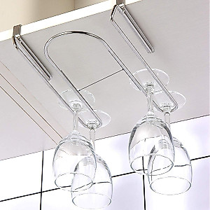 Wine Glass Rack- Stemware Holder Wine Champagne Glass Holder 2 Slots Adjustable Wine Glass Rack, Useful Under Cabinet Stemware Rack Hold up to 6 to 8 Wine Glasses