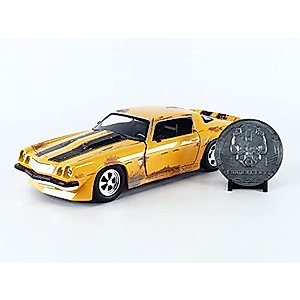 Transformers 1:24 1977 Chevy Camaro Bumblebee Die-cast Car with Coin, Toys for Kids and Adults