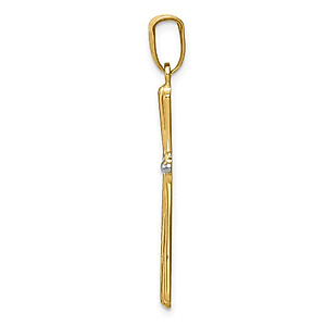 14k Yellow and White Gold Two Tone Diamond-Cut Cross Pendant Charm - 30mm x 19mm