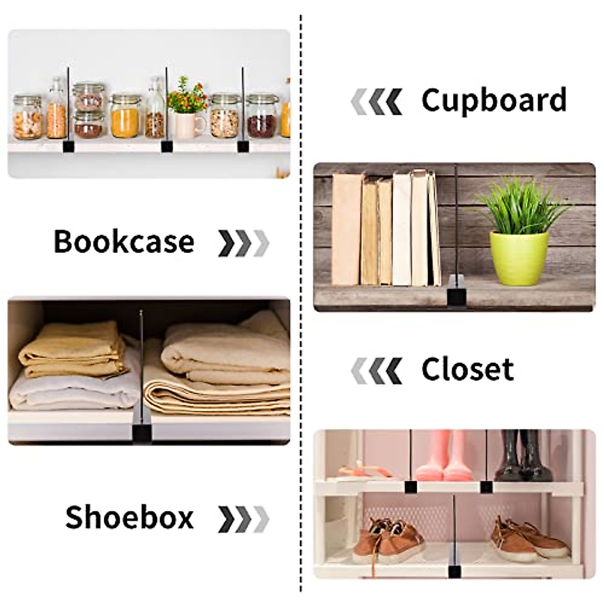 HAVIGET Acrylic Shelf Dividers for Closet Organization - Cabinet and Bookshelf Organizer for Shirt, Handbag, Sweater, Purse and Books - Plastic Separator in Kitchen, Bedroom, Garage (Black, 8 Packs)