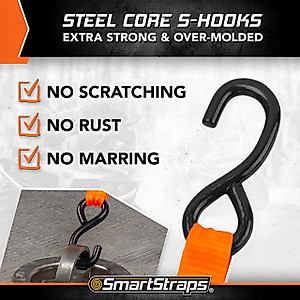 SmartStraps 14’ Premium Ratchet Straps, 4 Pack – 3,000lbs Break Strength, 1,000lbs Safe Work Load – Haul Heavy-Duty Loads Such As Boats and Appliances