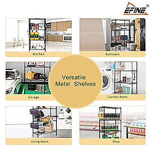 EFINE 4-Shelf Shelving Unit with 8 Hooks and 4-Shelf Liners, NSF Certified, Adjustable Metal Wire Shelves, Shelving Rack and Storage for Kitchen Laundry Bathroom Pantry Closet(23.6W x 14D x 47H) Black