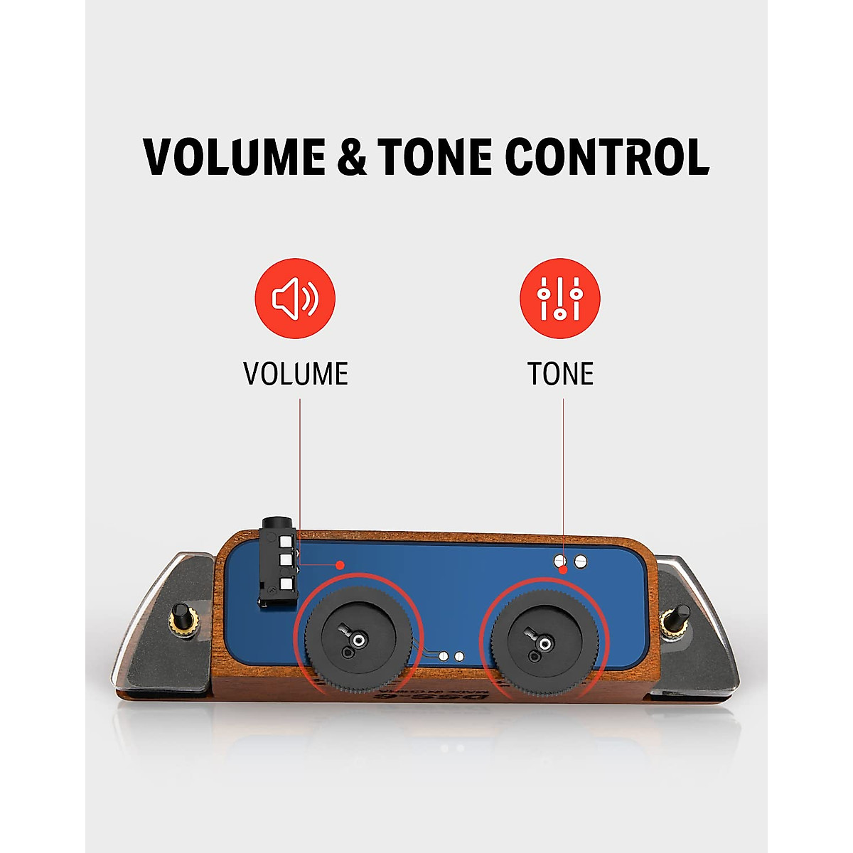 Donner Acoustic Guitar Pickup, DSS-6 Guitar Pickups Passive Mahogany Soundhole Pickup with Humbucker Volume Tone Control, Fits 3.8” to 3.94” Soundhole Diameter